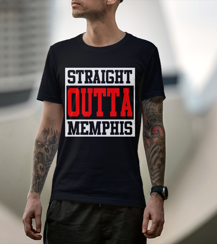 Straight Outta Memphis Bold Urban Block Text T-Shirt