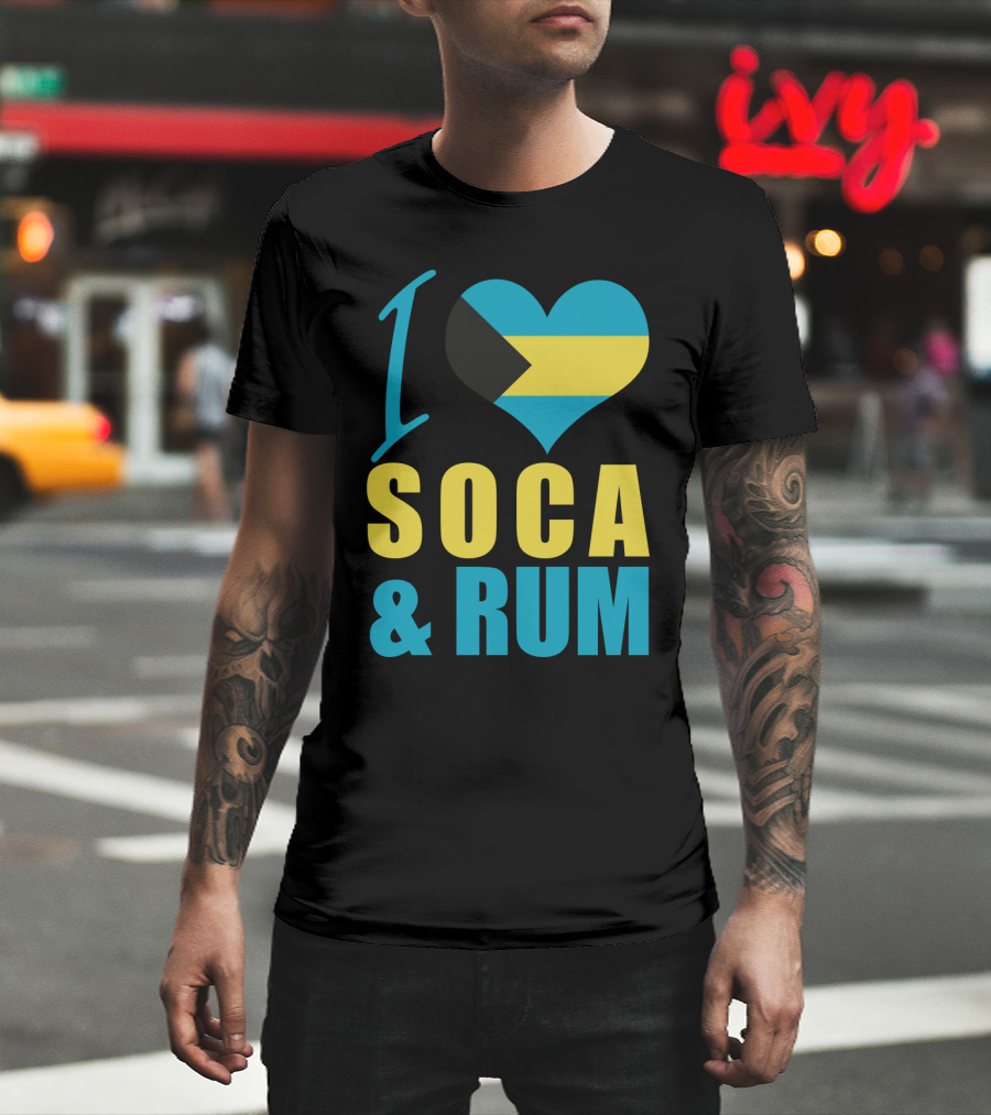 I Love Soca And Rum Bahamas Flag Heart T-Shirt