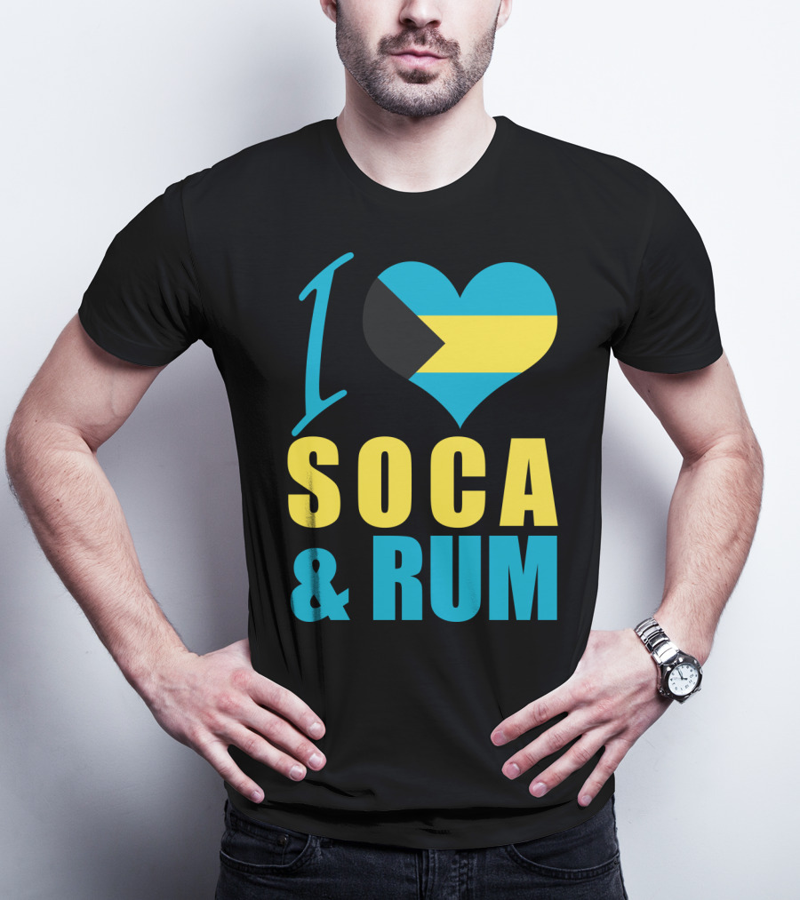 I Love Soca And Rum Bahamas Flag Heart T-Shirt