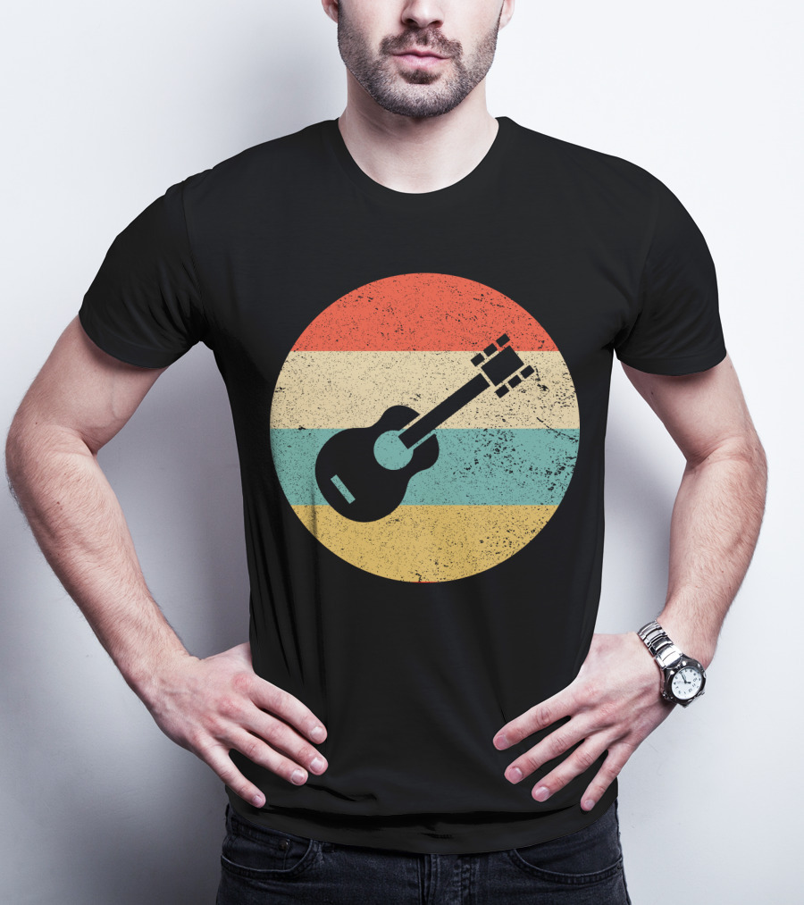 Vintage Retro Guitar Silhouette With Striped Circle T-Shirt