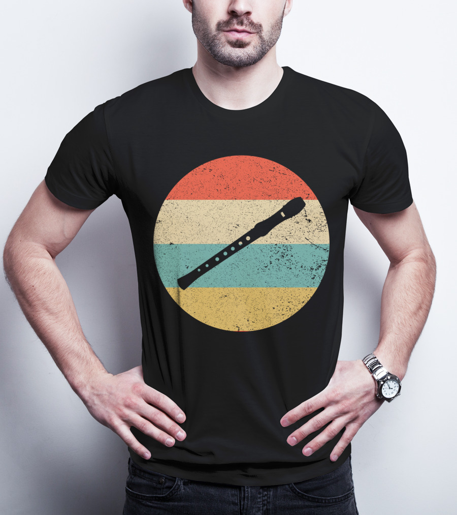 Vintage Retro Flute Circle With Stripes T-Shirt