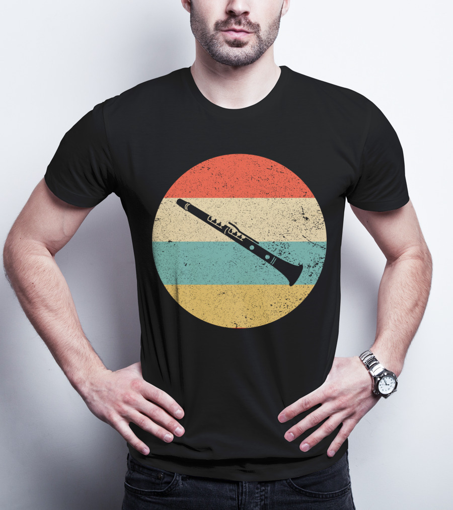 Vintage Retro Clarinet Stripes Circle T-Shirt