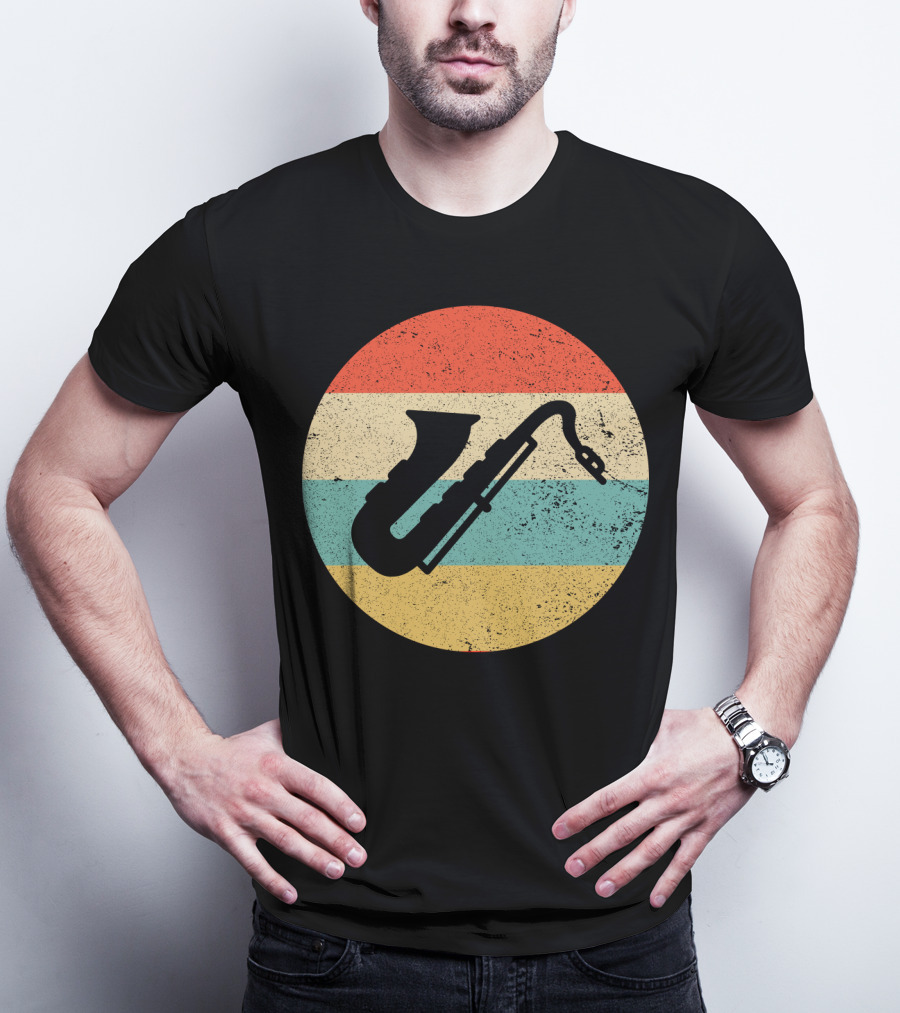 Retro Saxophone Circle Stripes Vintage T-Shirt