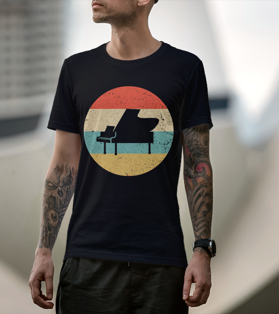 Vintage Retro Piano Silhouette With Stripes T-Shirt