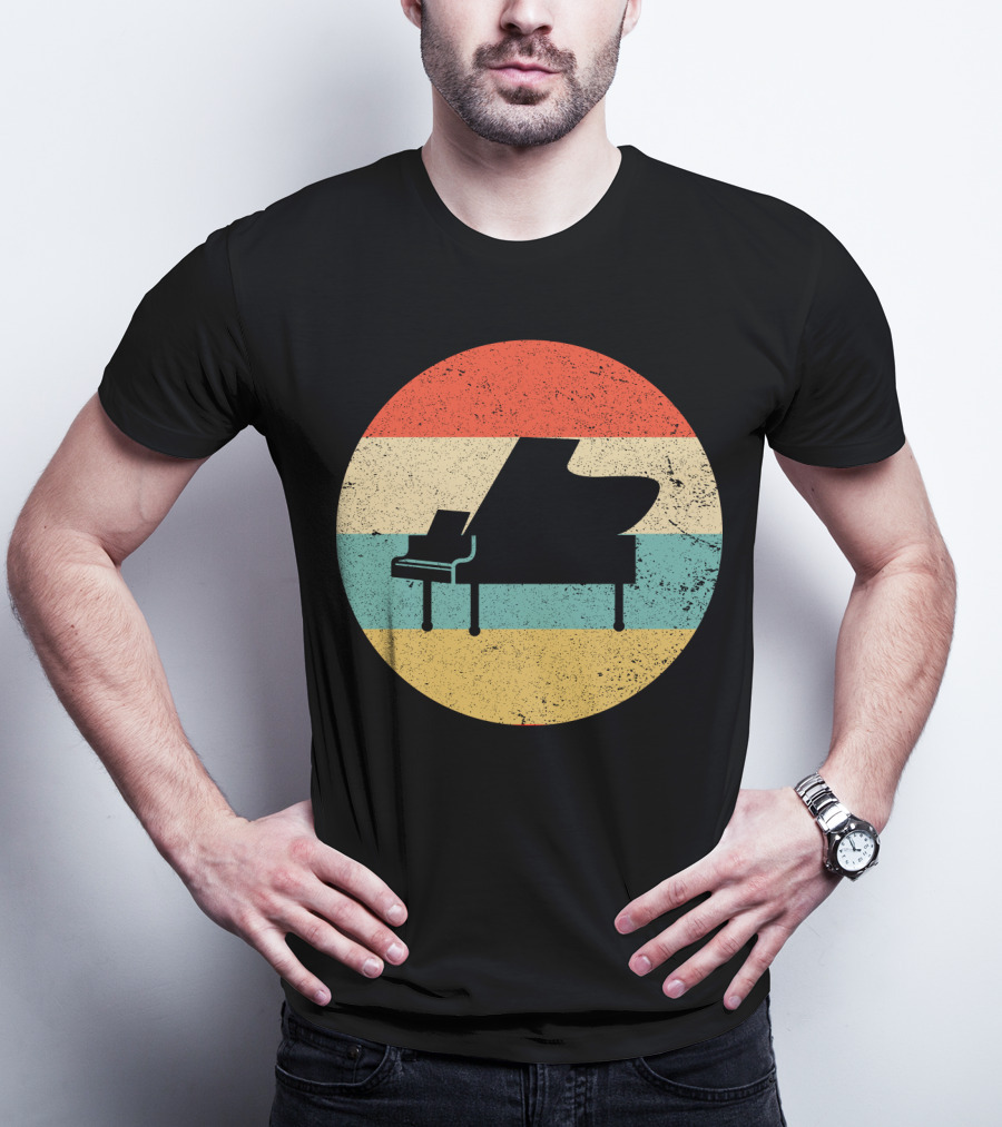 Vintage Retro Piano Silhouette With Stripes T-Shirt