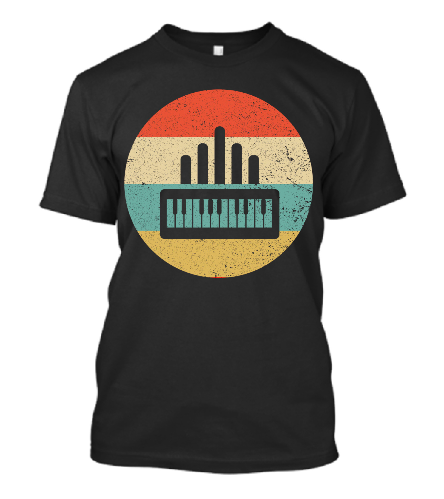 Vintage Retro Organ Keyboard With Striped Circle T-Shirt