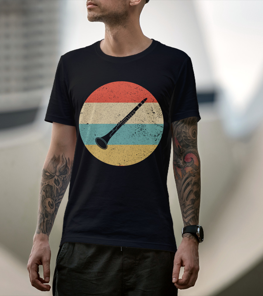 Vintage Retro Oboe Circle With Distressed Stripes T-Shirt
