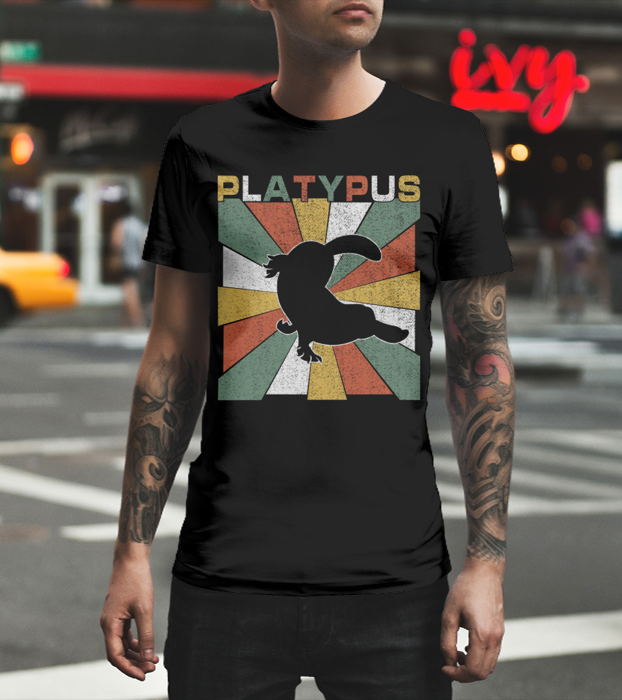 Platypus Retro 70s Vintage Silhouette Sunburst Colors T-Shirt