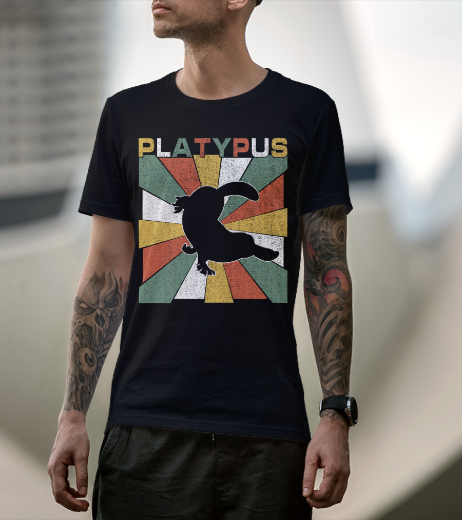 Platypus Retro 70s Vintage Silhouette Sunburst Colors T-Shirt