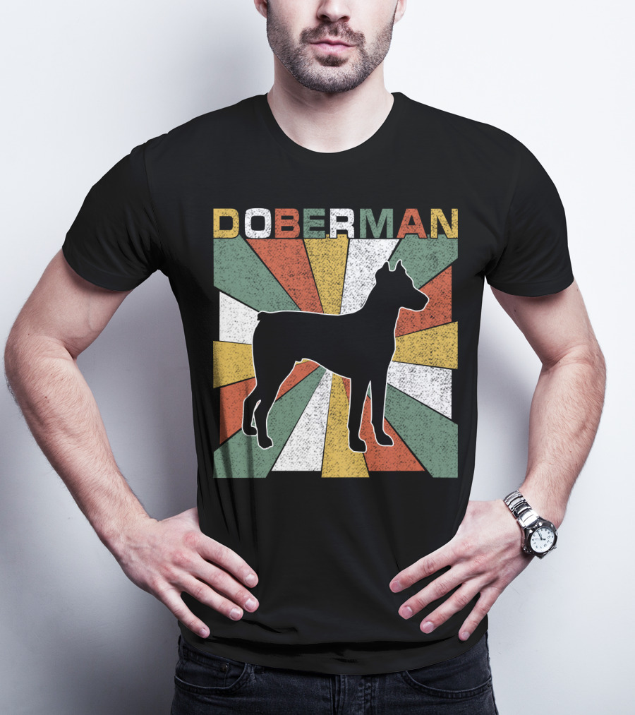 Doberman Retro 70s Silhouette Vintage Colors T-Shirt