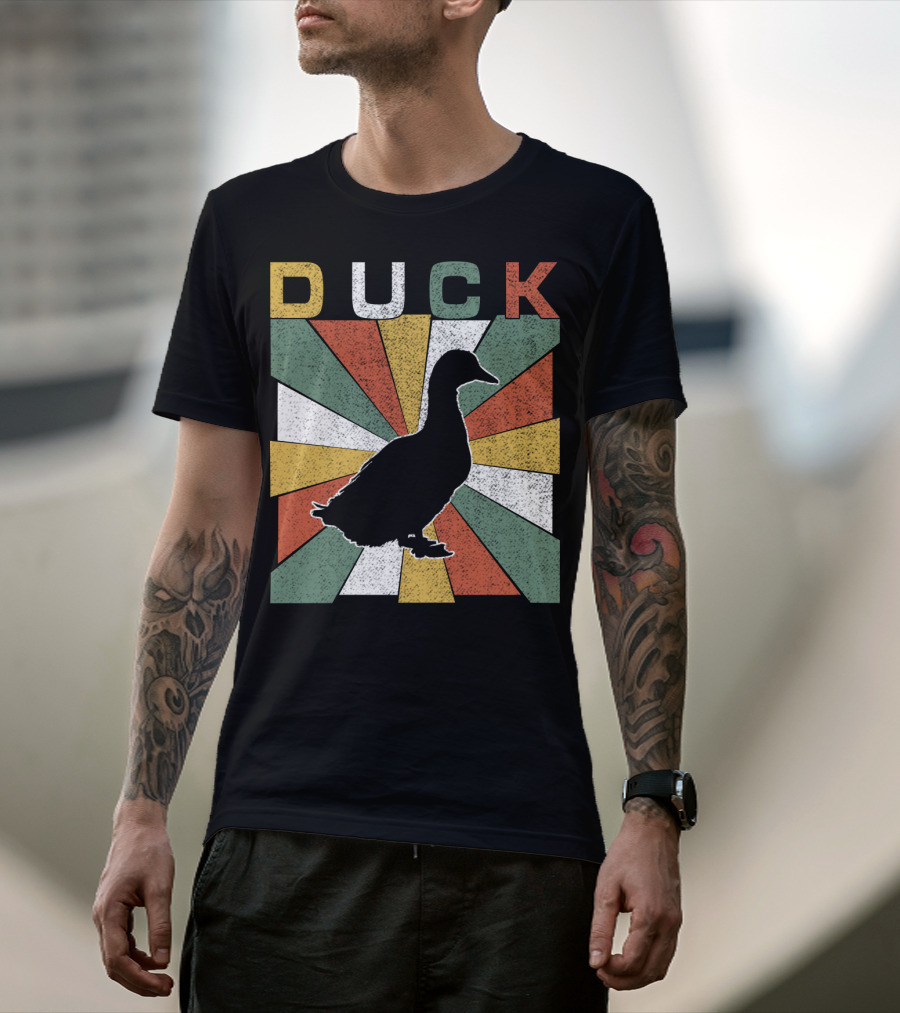 Duck Retro 70s Vintage Silhouette Sunburst T-Shirt