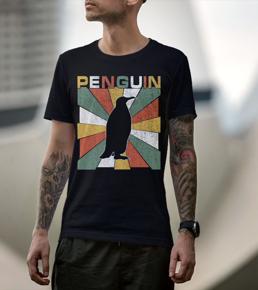 Penguin 70s Silhouette Vintage Retro Sunburst T-Shirt