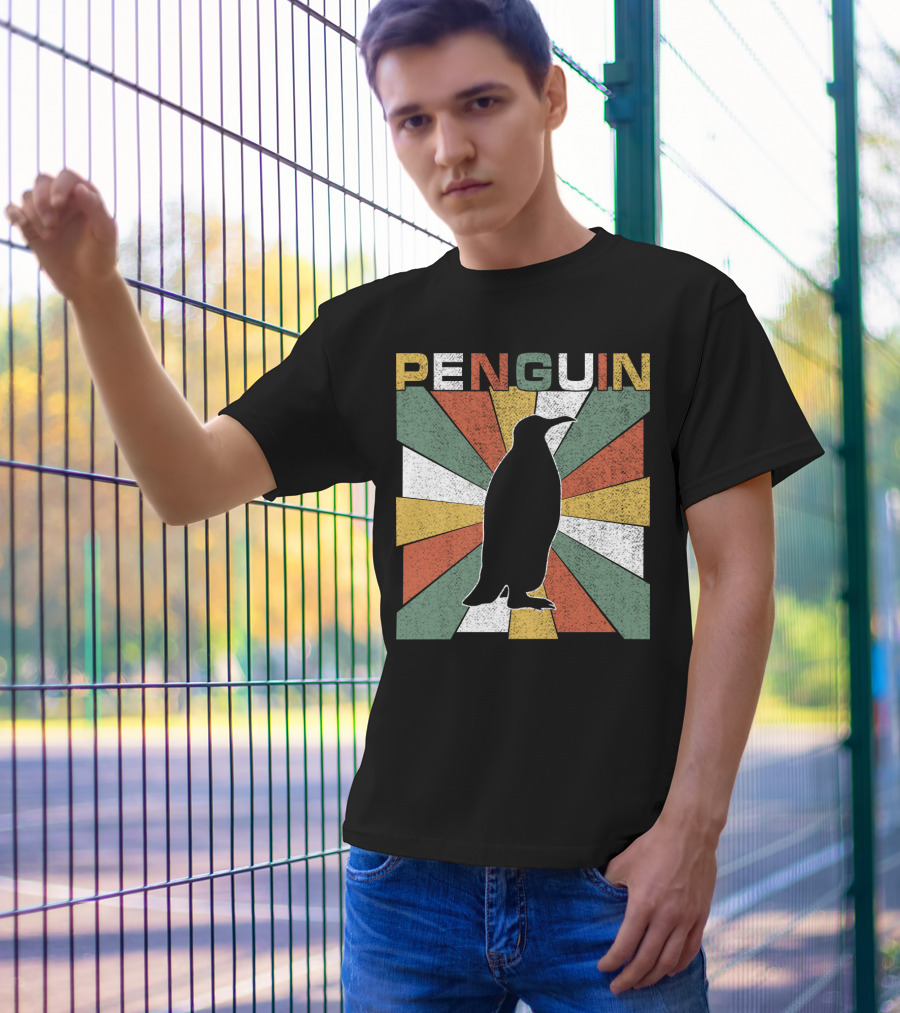 Penguin 70s Silhouette Vintage Retro Sunburst T-Shirt