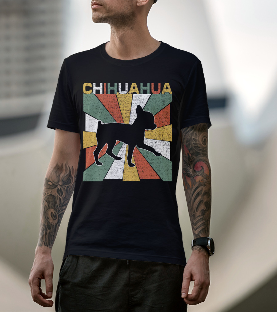 Chihuahua Retro 70s Vintage Silhouette Burst T-Shirt
