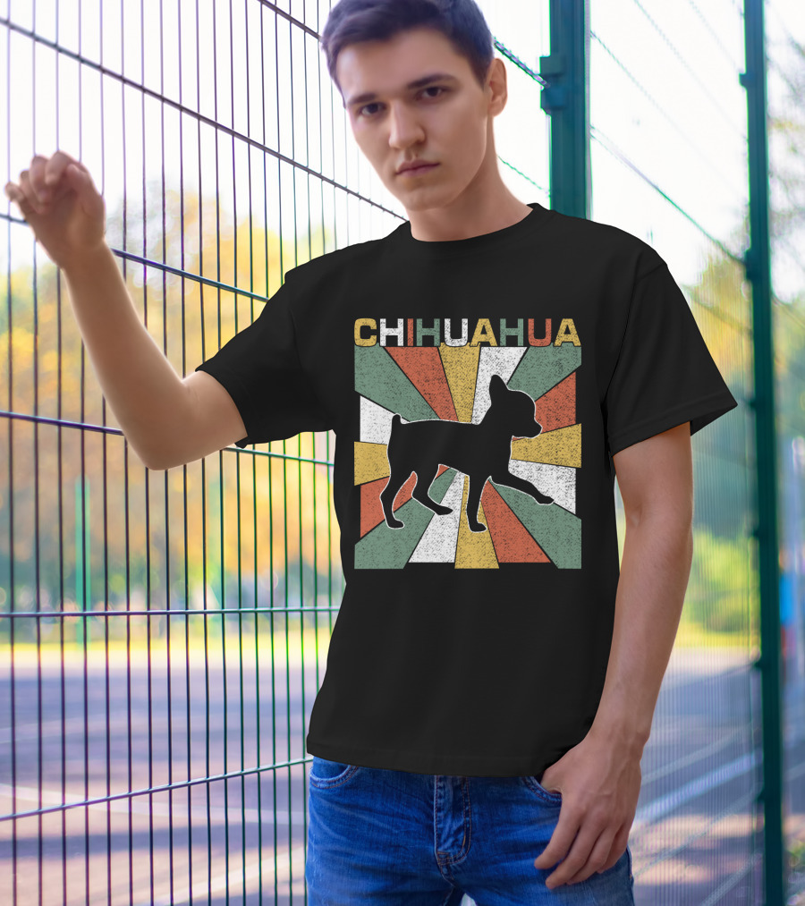 Chihuahua Retro 70s Vintage Silhouette Burst T-Shirt