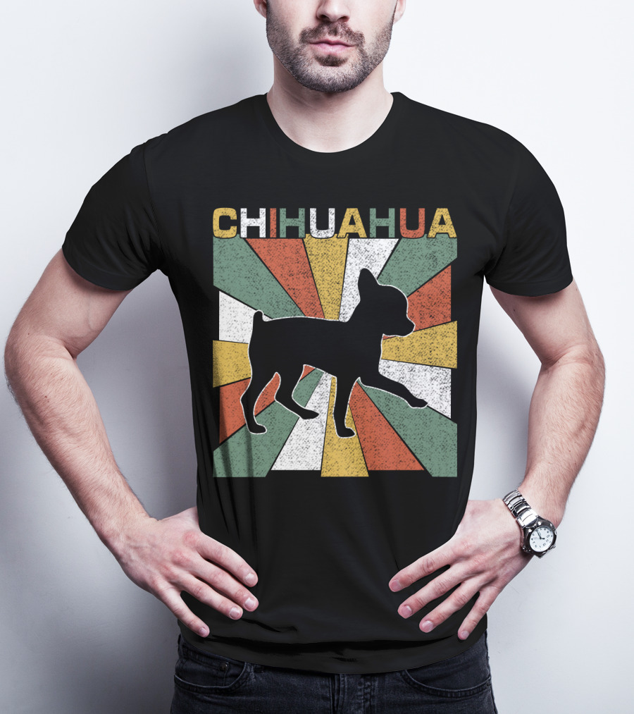 Chihuahua Retro 70s Vintage Silhouette Burst T-Shirt