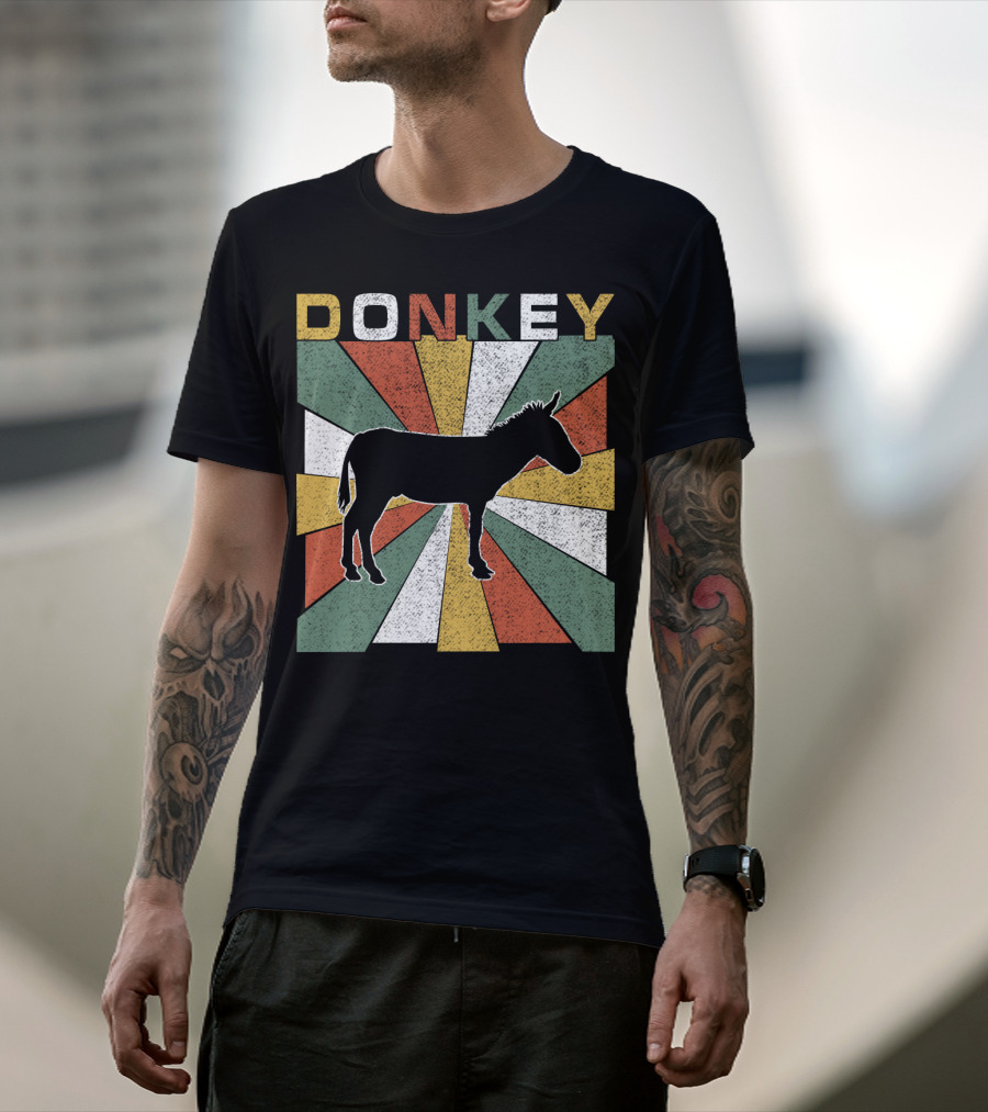 DONKEY Retro 70s Vintage Silhouette Colorful Stripes T-Shirt