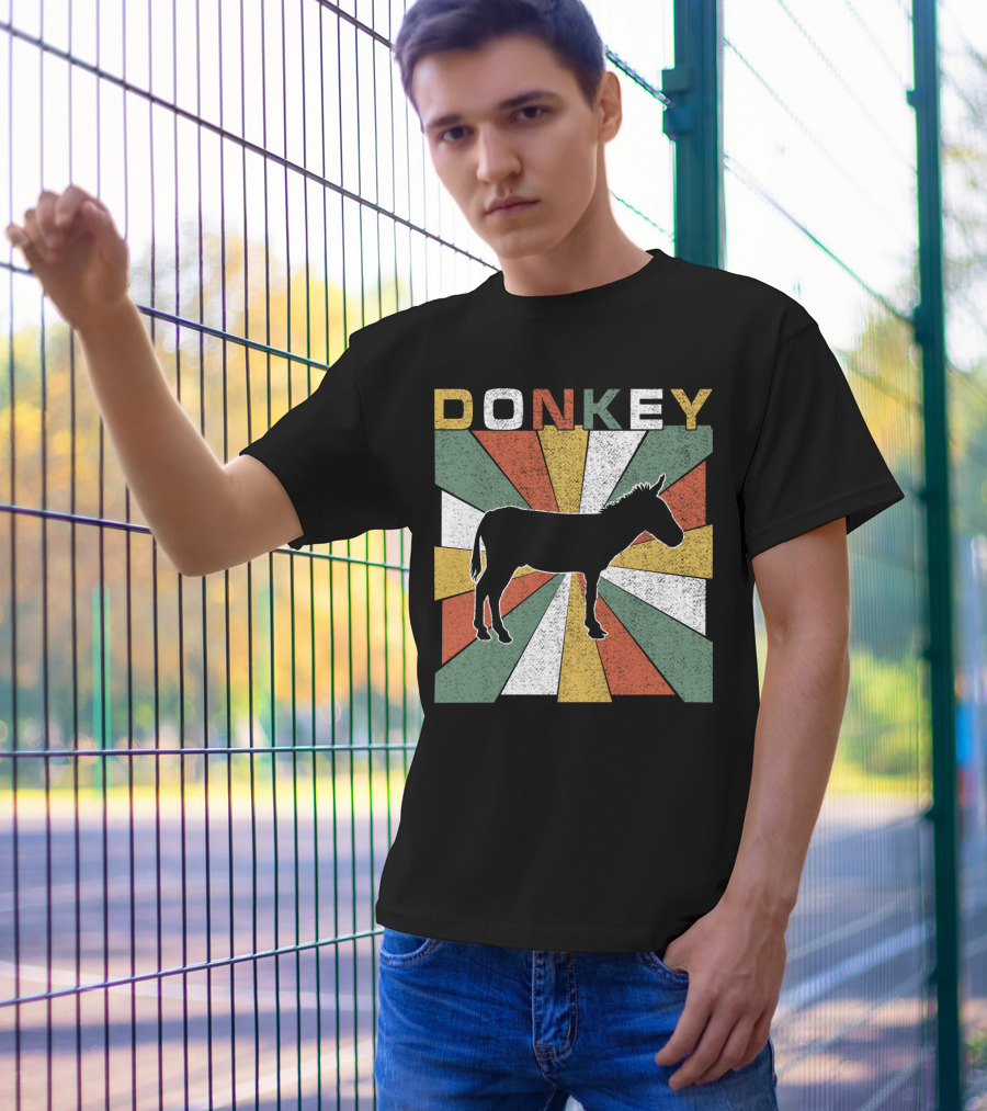DONKEY Retro 70s Vintage Silhouette Colorful Stripes T-Shirt