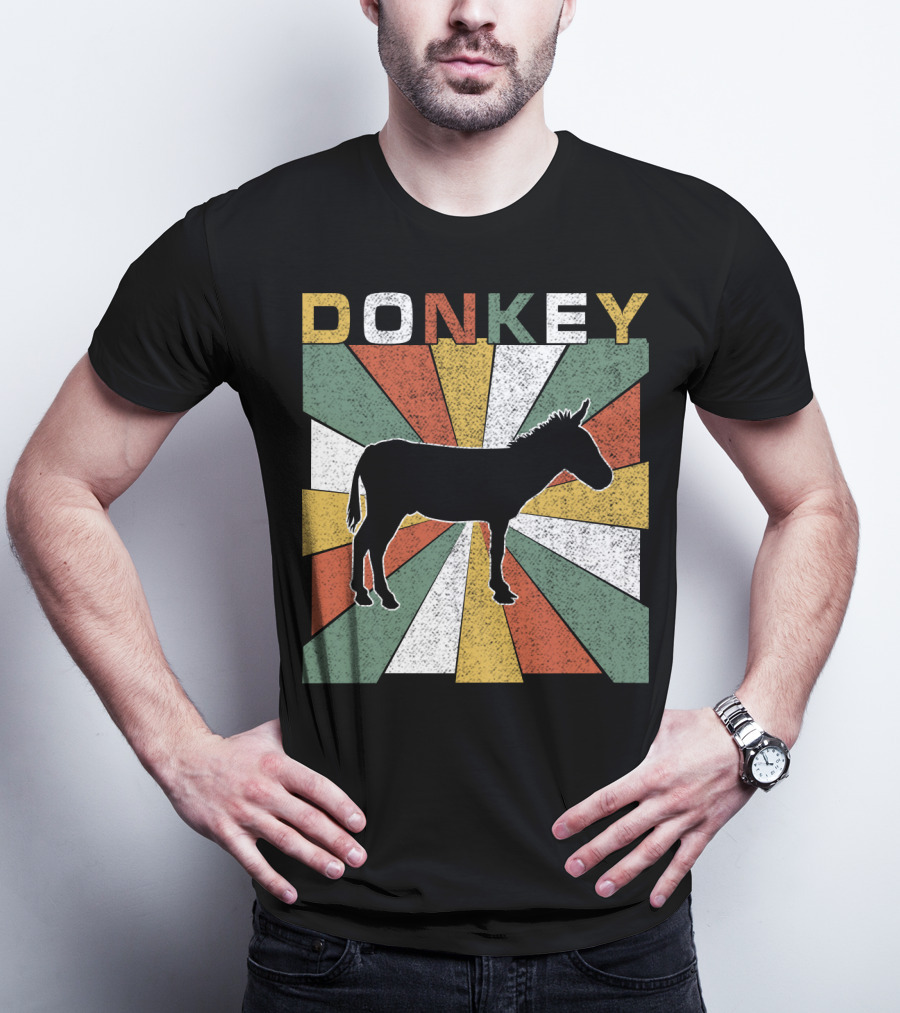 DONKEY Retro 70s Vintage Silhouette Colorful Stripes T-Shirt
