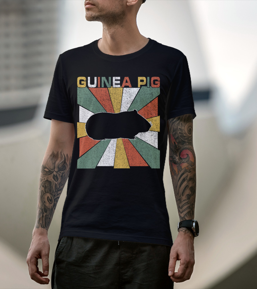 Guinea Pig Retro 70s Silhouette With Vintage Color Block T-Shirt