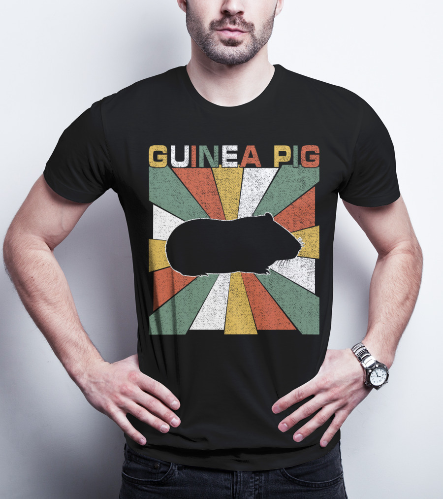 Guinea Pig Retro 70s Silhouette With Vintage Color Block T-Shirt