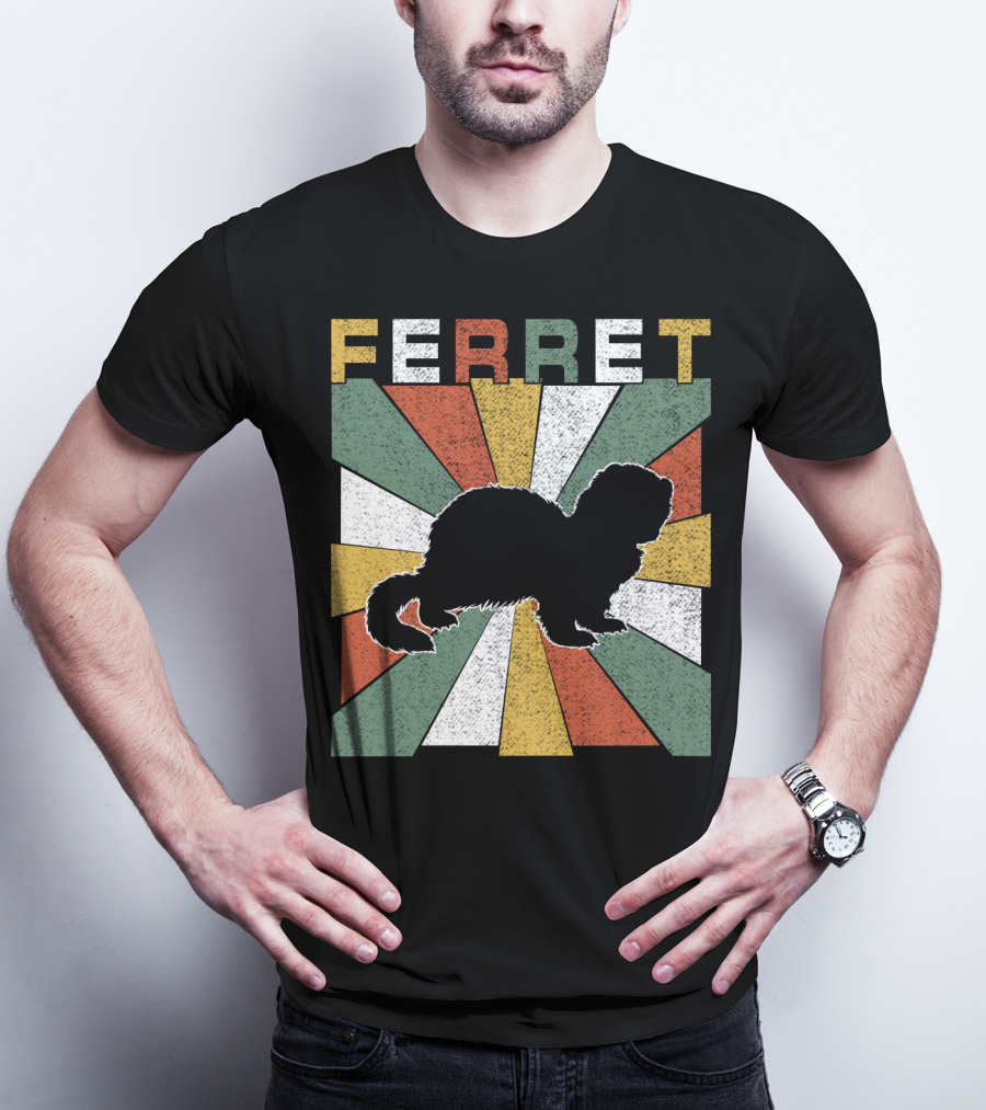 Ferret Vintage Silhouette With Retro 70s Sunburst T-Shirt