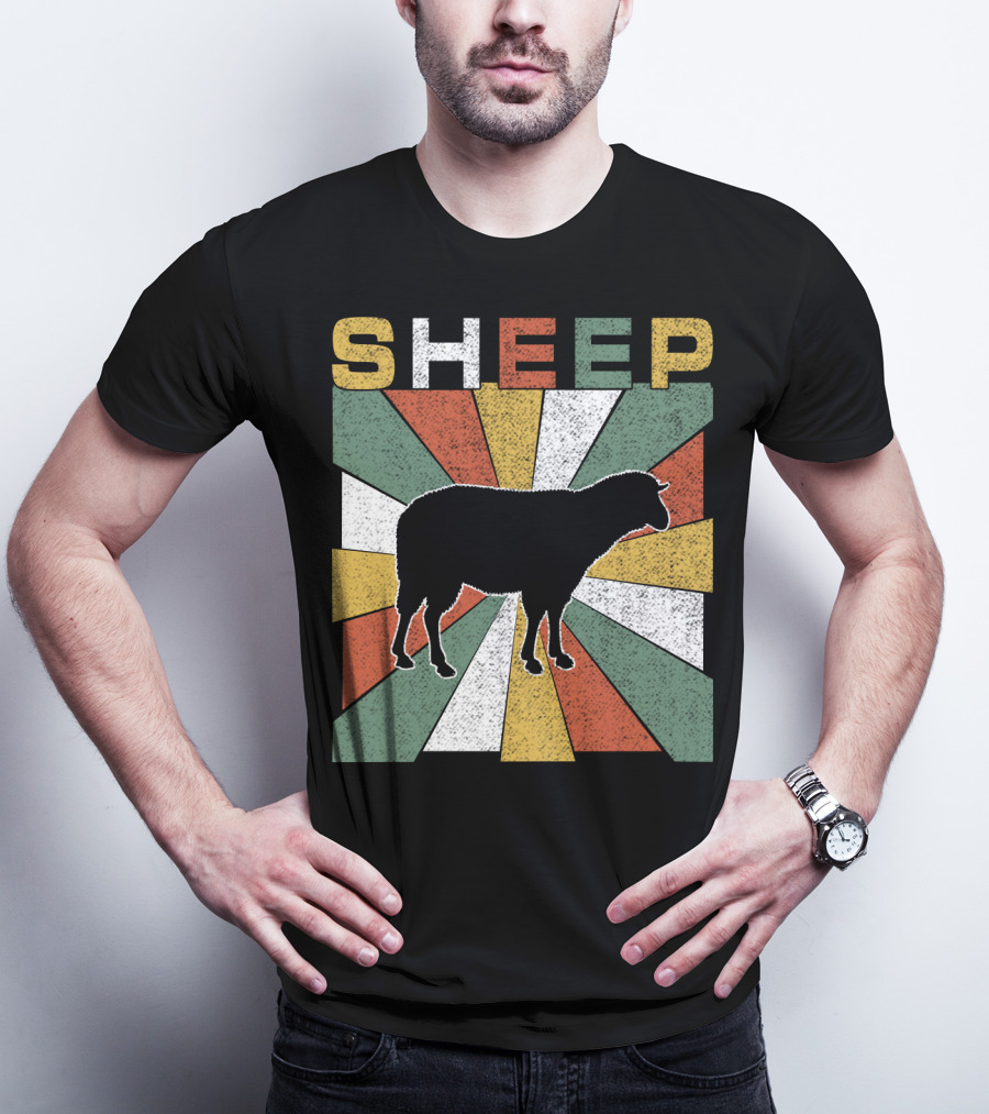 Sheep Retro 70s Vintage Silhouette Sunburst T-Shirt