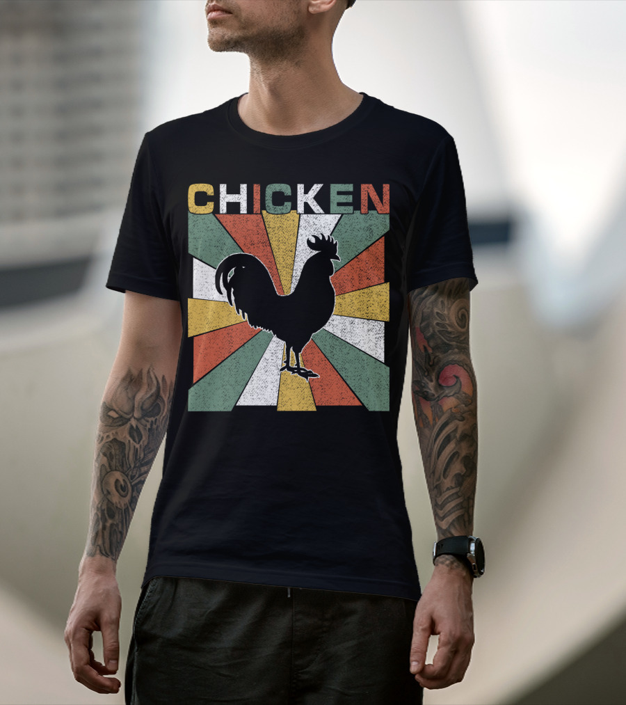 CHICKEN Retro 70s Rooster Silhouette Vintage Colors T-Shirt