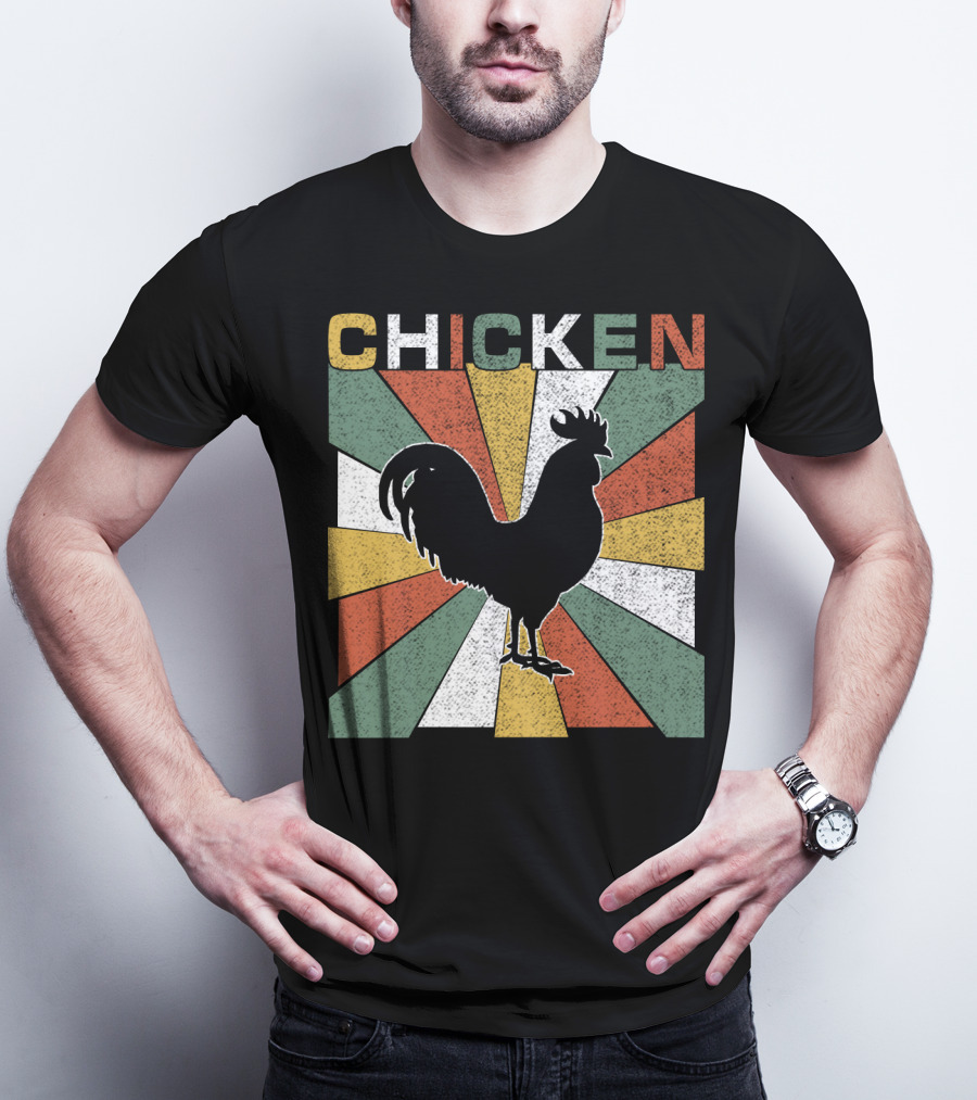 CHICKEN Retro 70s Rooster Silhouette Vintage Colors T-Shirt