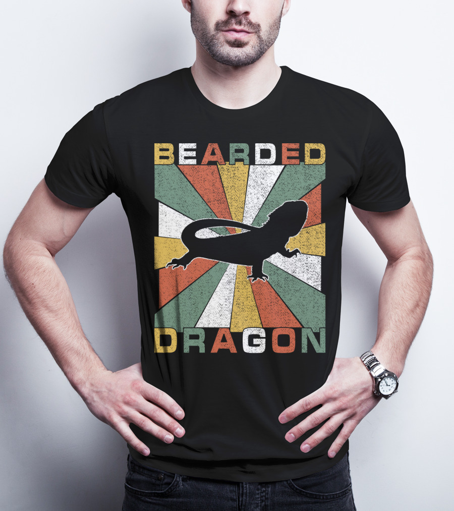 Bearded Dragon Retro 70s Vintage Silhouette Sunburst T-Shirt