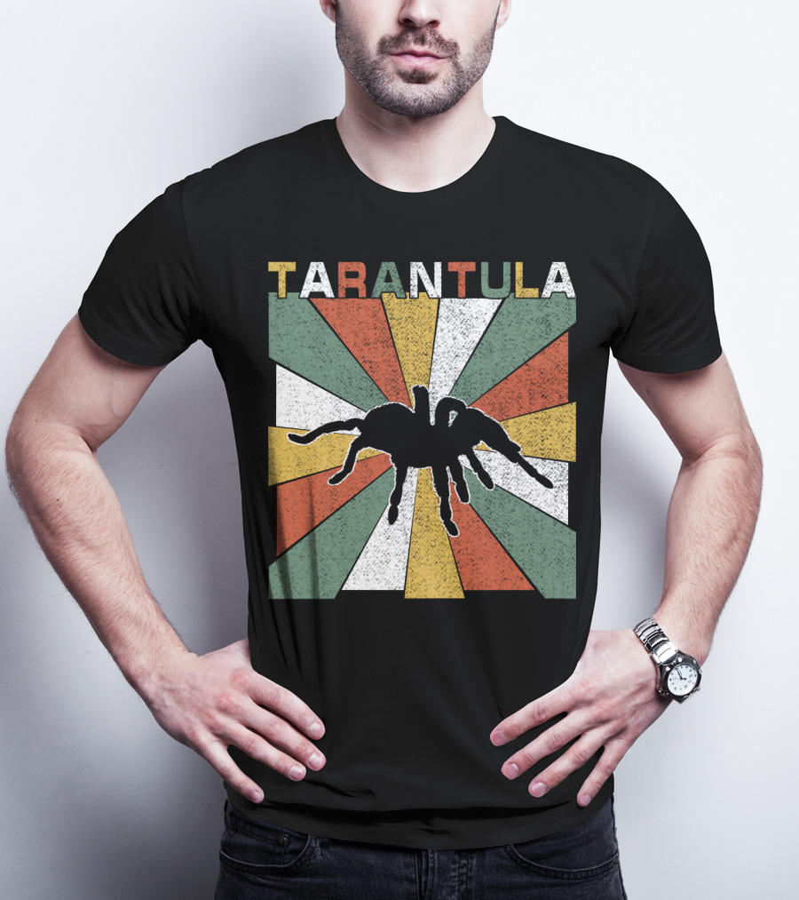Tarantula Retro 70s Vintage Silhouette With Colorful Geometric Background T-Shirt