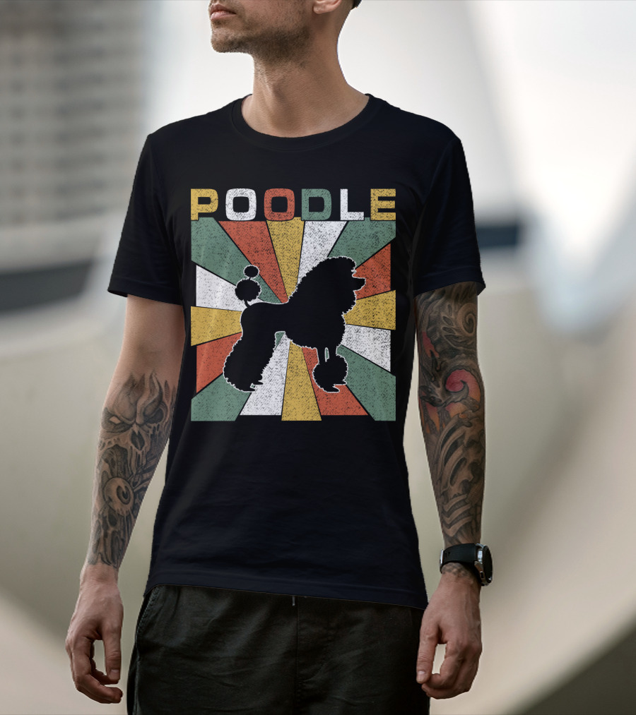 Poodle Silhouette Retro 70s Colorful Burst T-Shirt