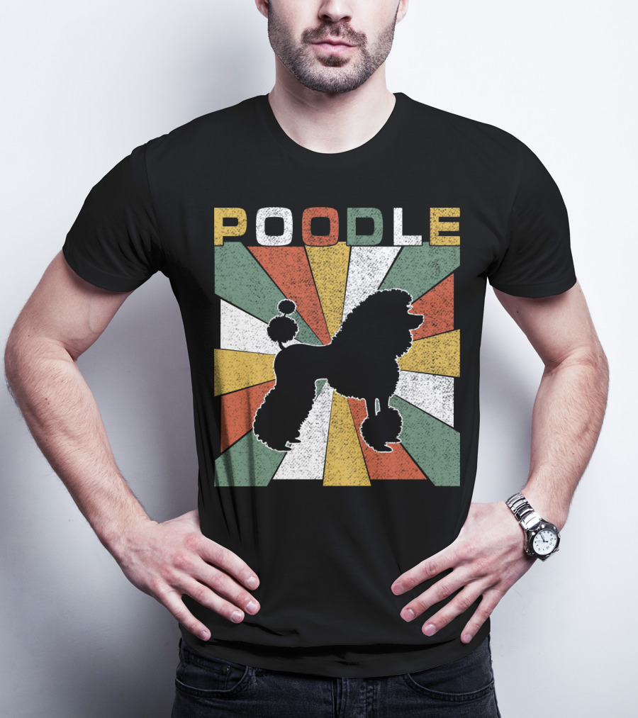 Poodle Silhouette Retro 70s Colorful Burst T-Shirt