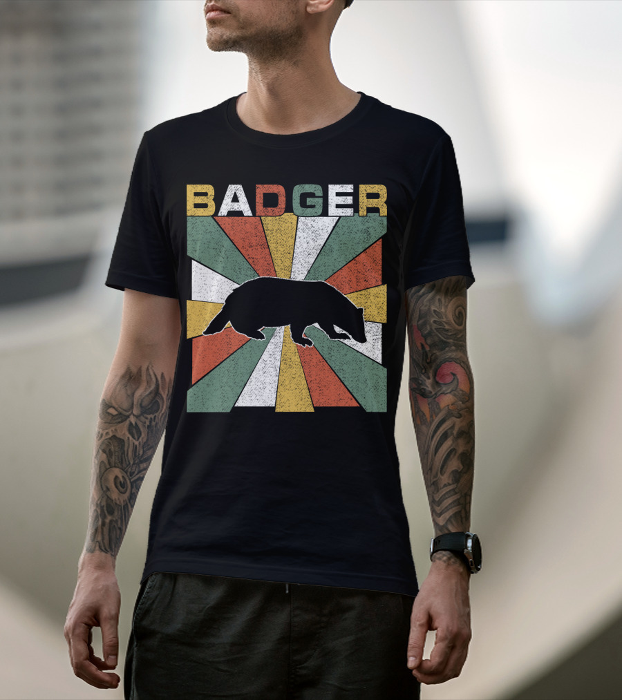 BADGER Vintage 70s Silhouette With Colorful Retro Stripes T-Shirt