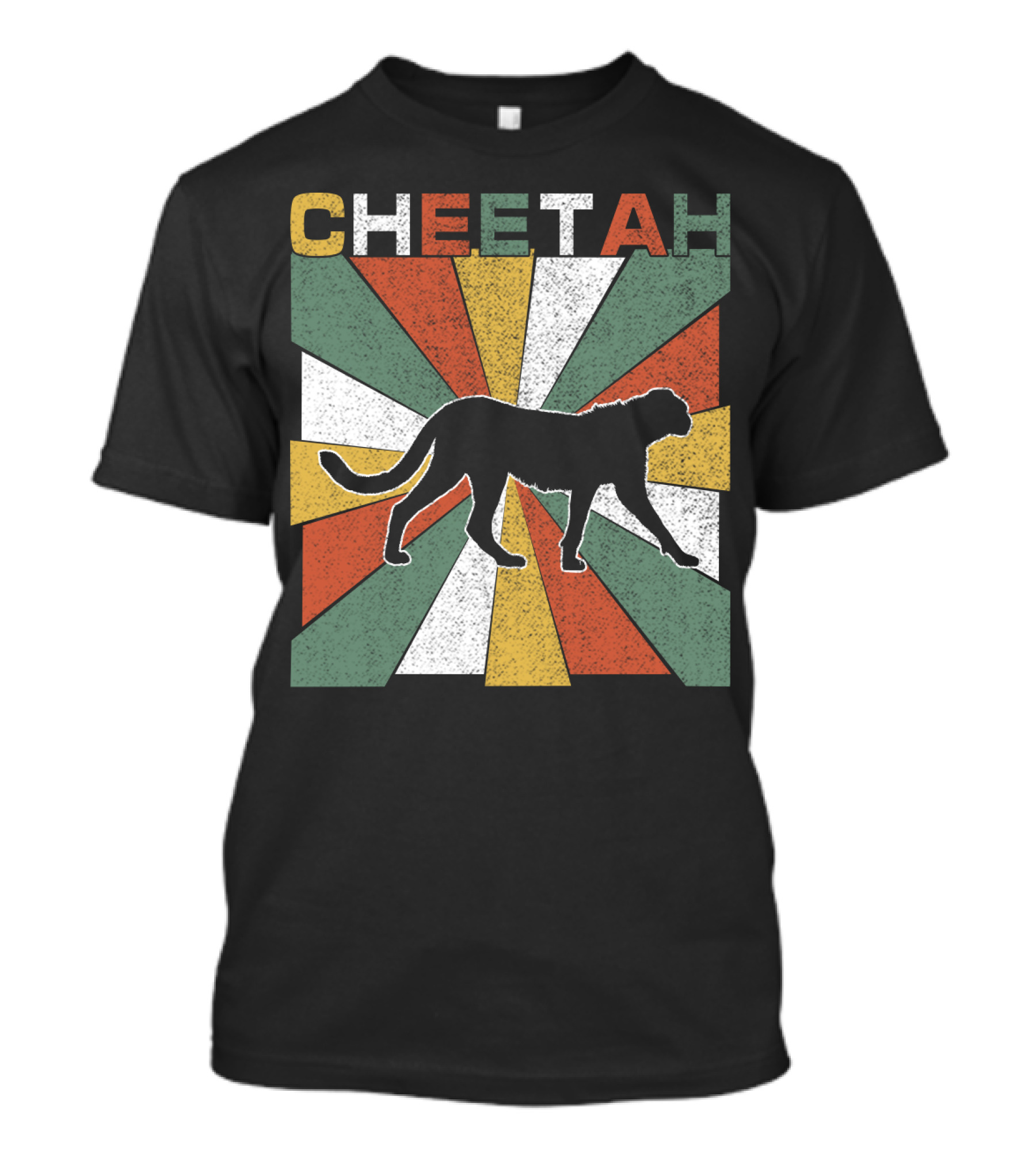 Cheetah Silhouette Retro 70s Vintage Stripes T-Shirt