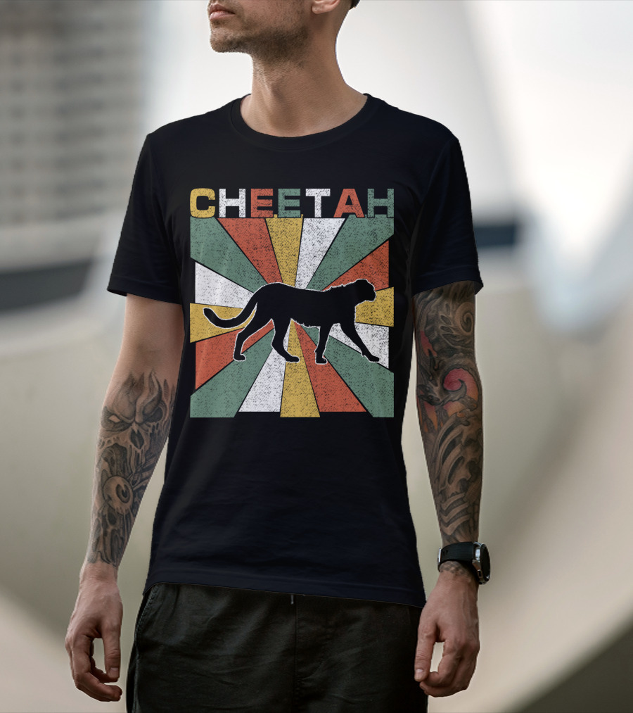 Cheetah Silhouette Retro 70s Vintage Stripes T-Shirt