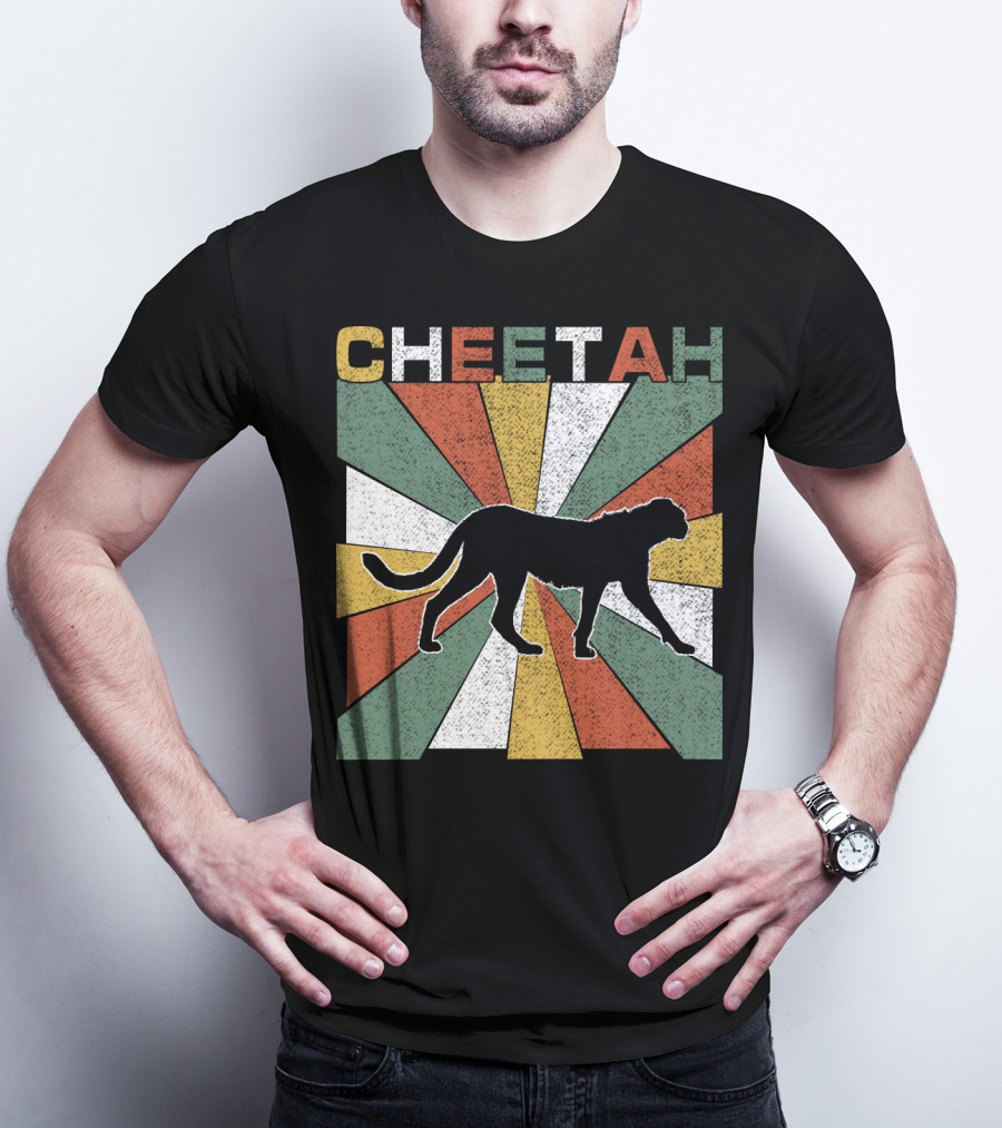 Cheetah Silhouette Retro 70s Vintage Stripes T-Shirt