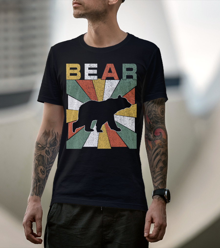 Bear Retro 70s Vintage Silhouette Burst T-Shirt