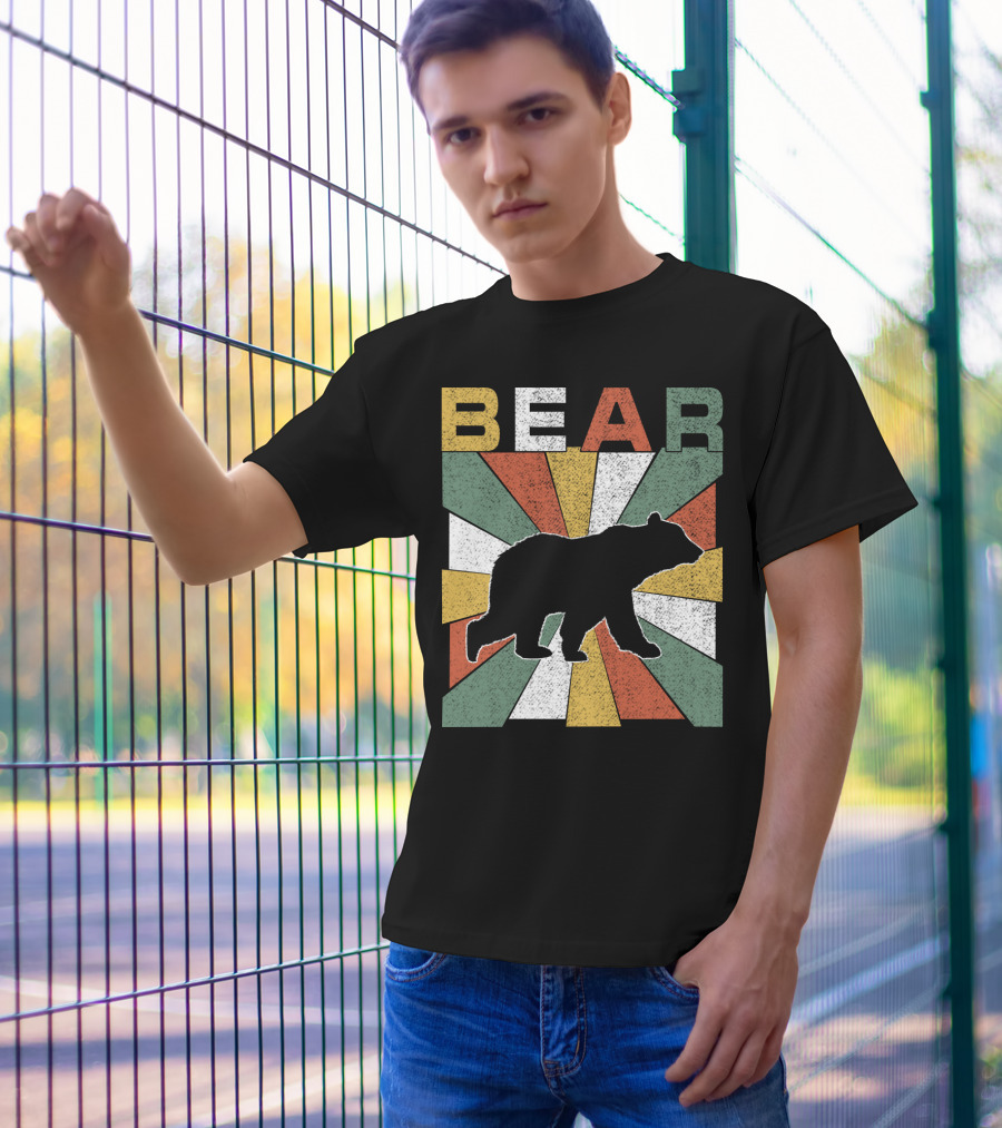 Bear Retro 70s Vintage Silhouette Burst T-Shirt