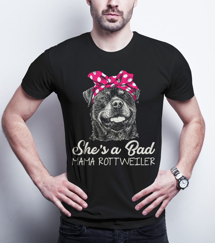 She's A Bad Mama Rottweiler With Polka Dot Scarf T-Shirt