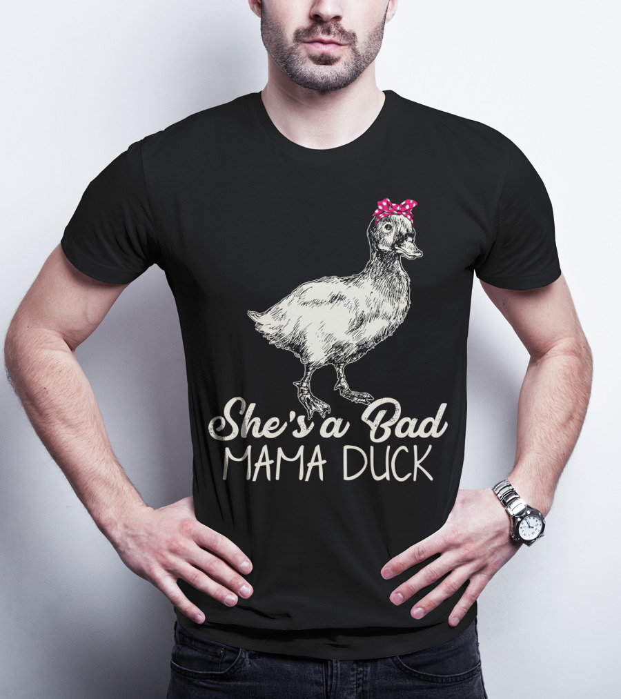 She's A Bad Mama Duck With Pink Bow T-Shirt