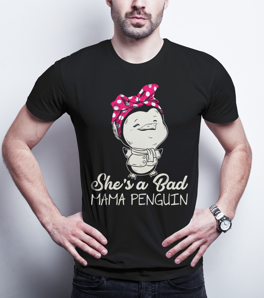 She's A Bad Mama Penguin Rosie The Riveter Parody With Bow T-Shirt