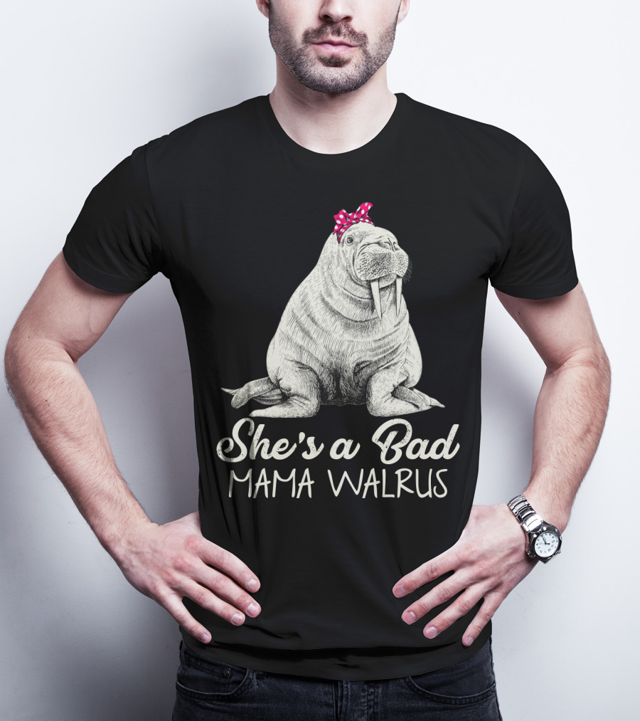 She's A Bad Mama Walrus With Red Polka Dot Bow T-Shirt