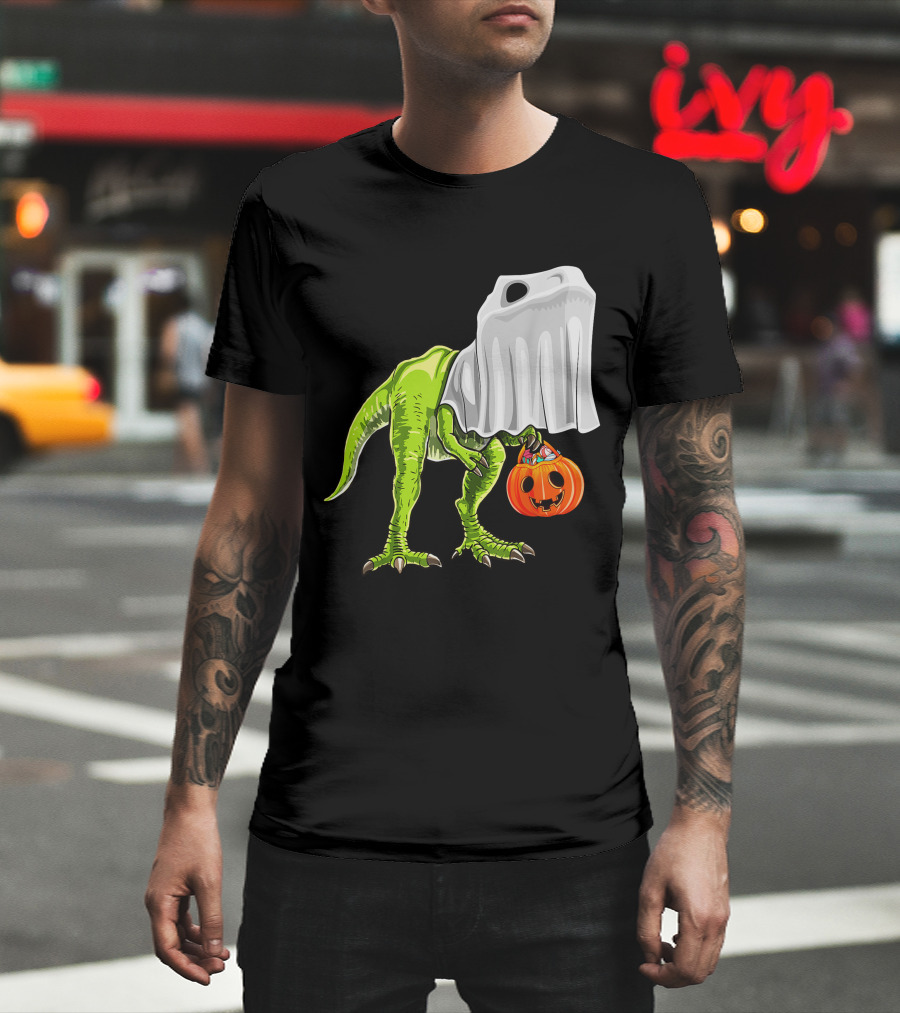 Halloween Rex Dinosaur Ghost Costume Pumpkin T-Shirt
