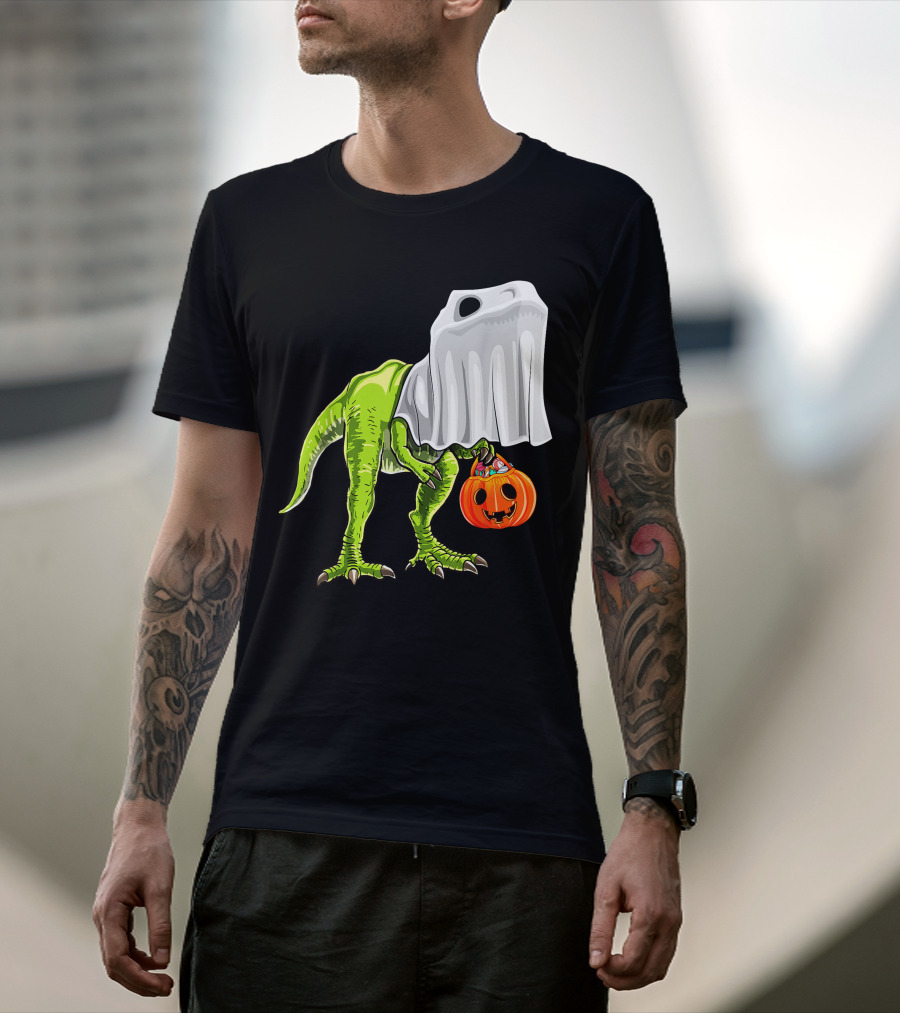 Halloween Rex Dinosaur Ghost Costume Pumpkin T-Shirt