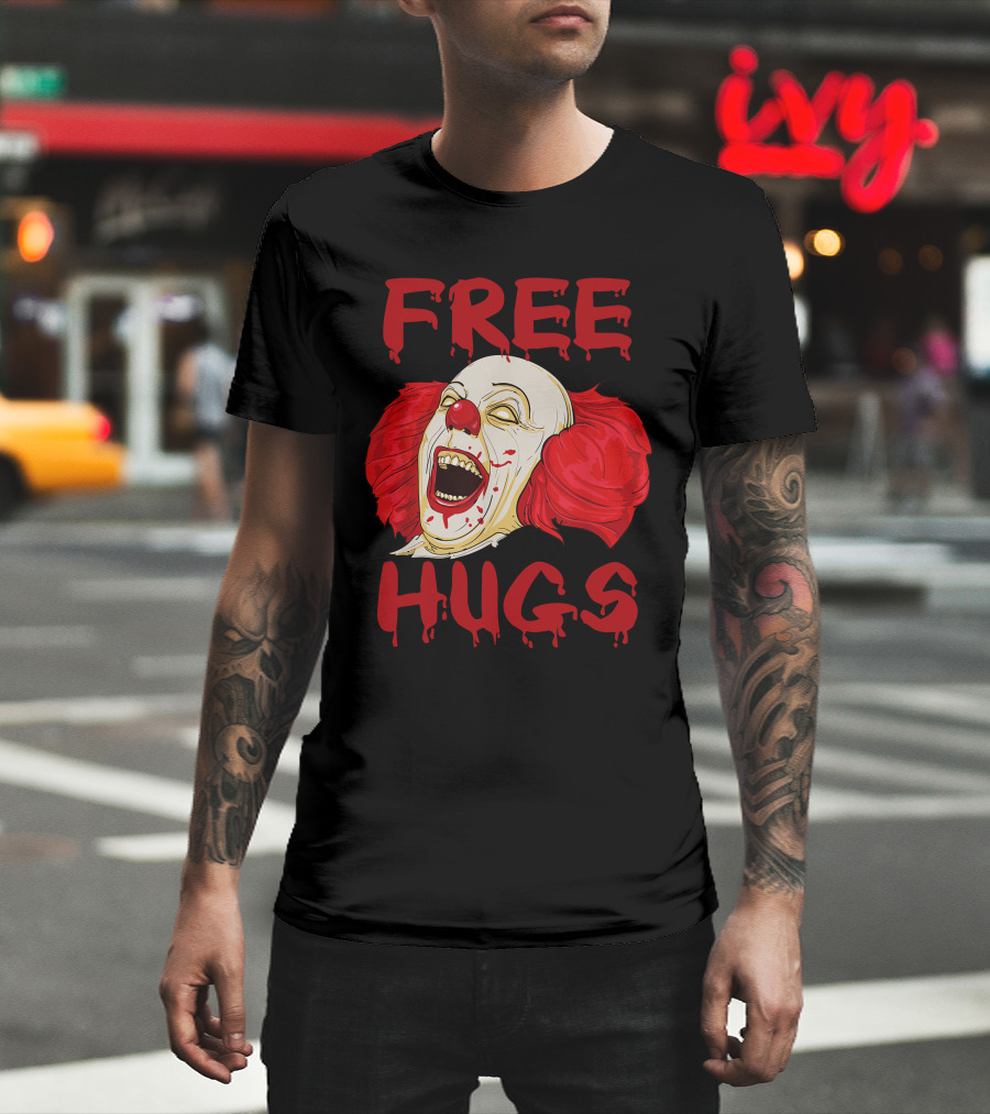 Free Hugs Halloween Evil Killer Scary Clown Horror T-Shirt