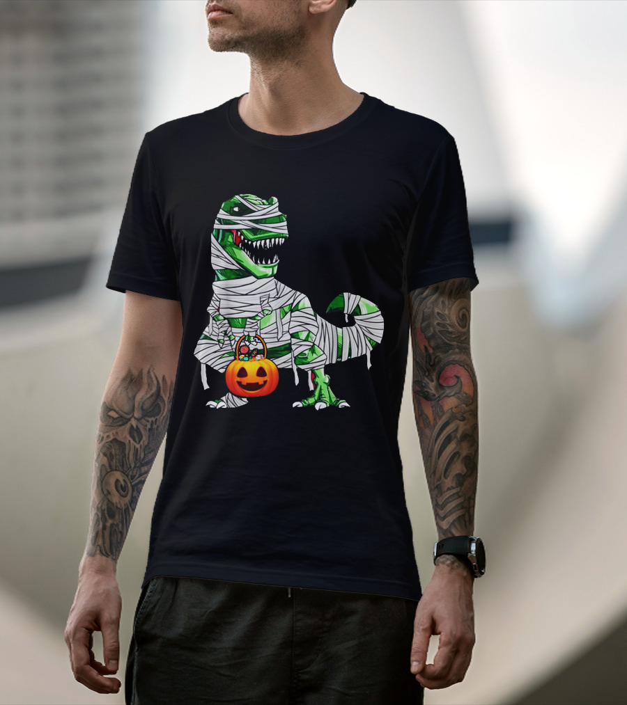 Halloween Pumpkin Mummy Dinosaur T-Shirt