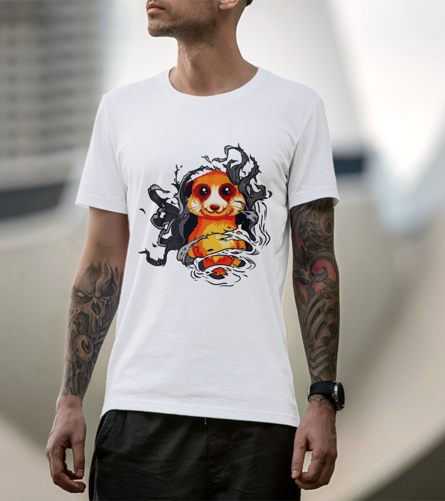 Meerkat Vivid Orange Burst Black Swirls T-Shirt