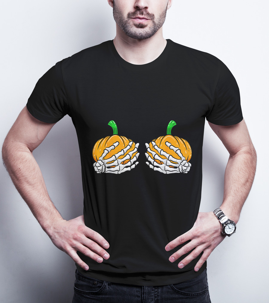 Halloween Pumpkin Skeleton Hands Bra T-Shirt
