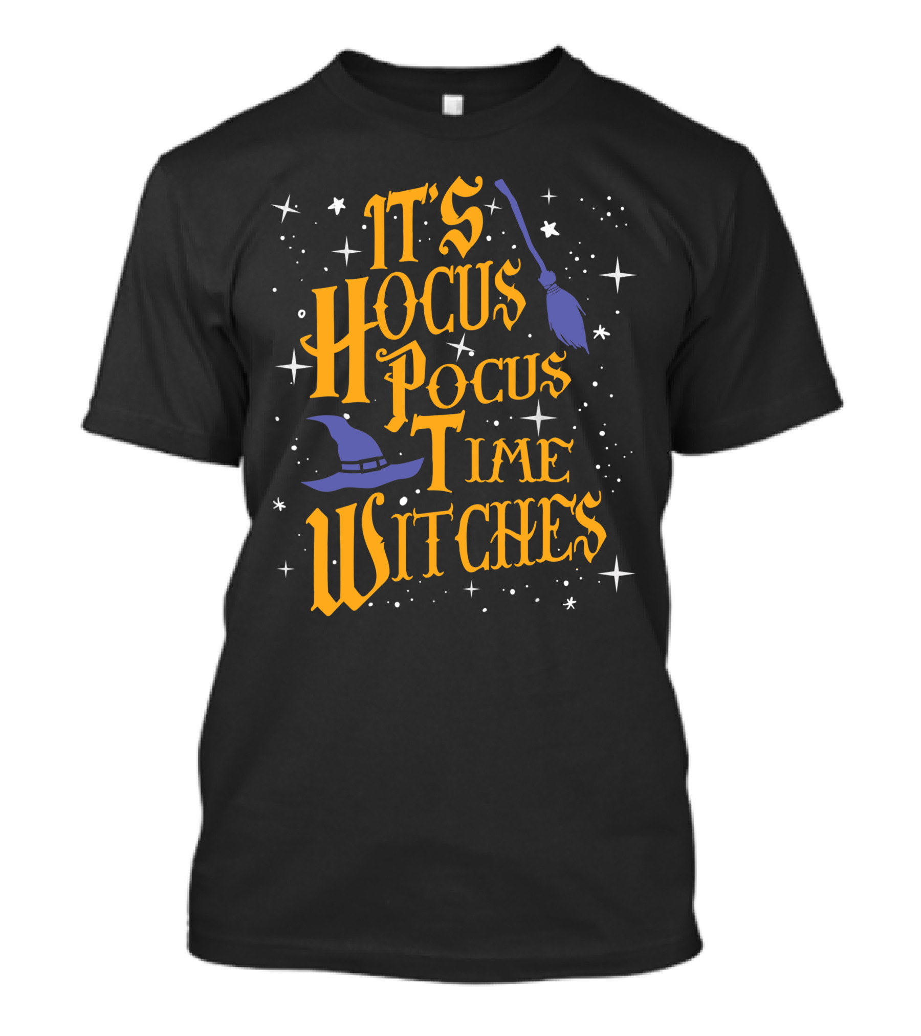 Halloween It's Hocus Pocus Time Witches With Stars Broom And Hat T-Shirt